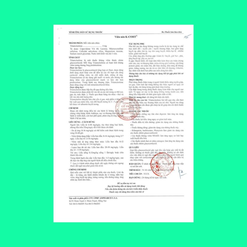 Thuốc K-cort là thuốc gì? Giá bao nhiêu? Mua ở đâu? Có tác dụng gì?