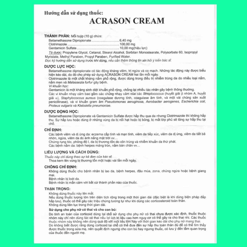 Thuốc Acrason: công dụng, liều dùng, lưu ý tác dụng phụ
