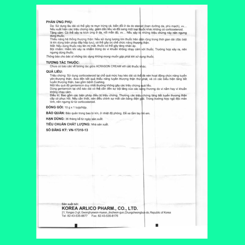 Thuốc Acrason: công dụng, liều dùng, lưu ý tác dụng phụ