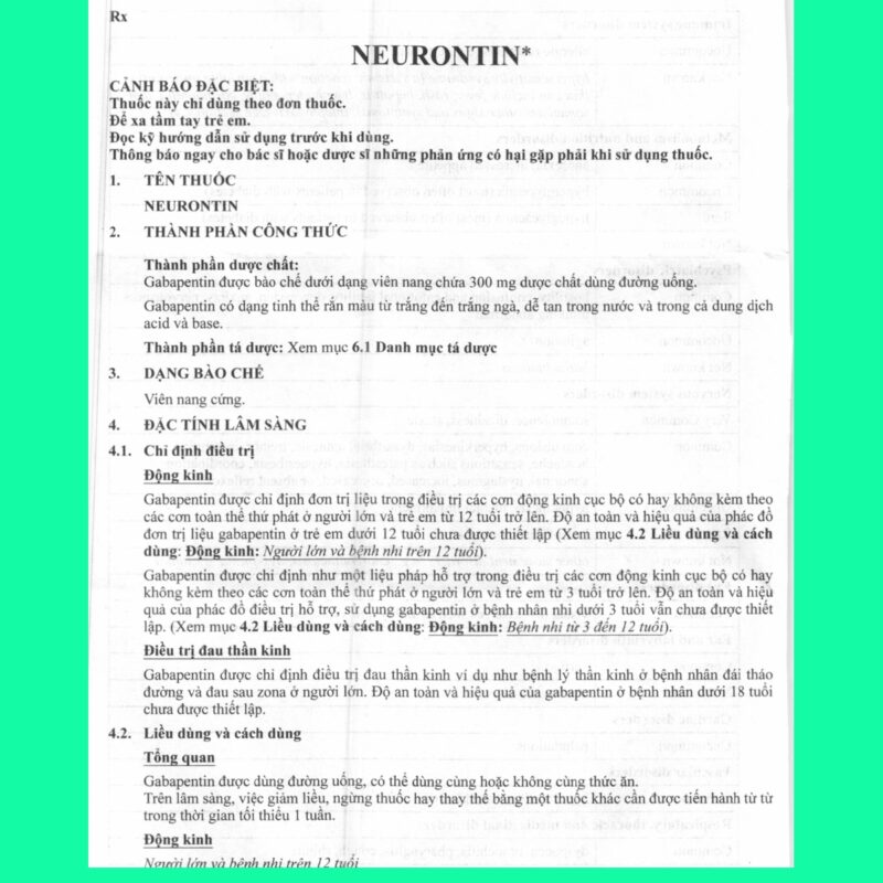 Thuốc Neurontin 300mg là thuốc gì? giá bao nhiêu? mua ở đâu? có tác ...