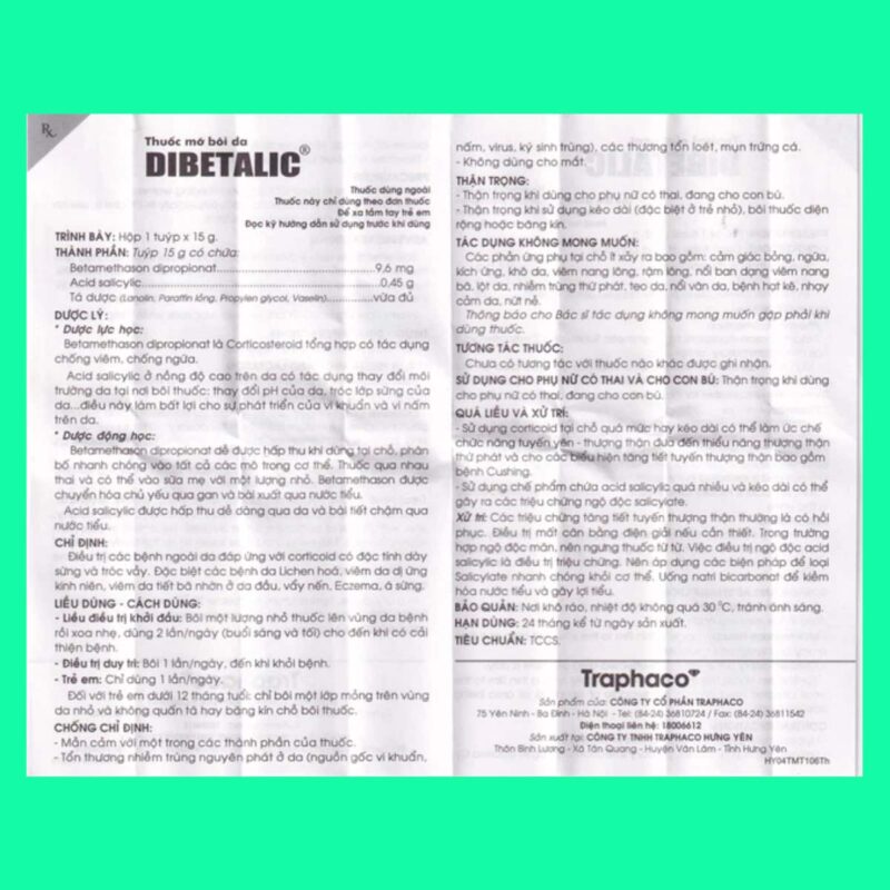 Thuốc Dibetalic: Công dụng, liều dùng, lưu ý tác dụng phụ, giá bán