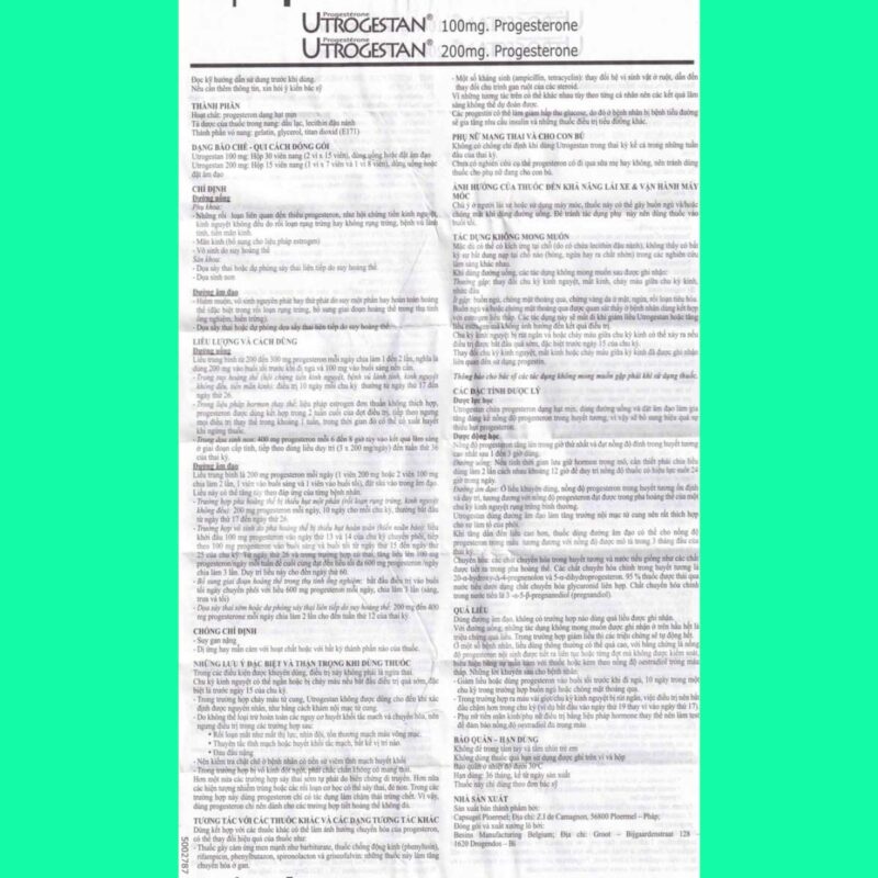 Thuốc Utrogestan 200mg: Công dụng, liều dùng, lưu ý tác dụng phụ, giá bán
