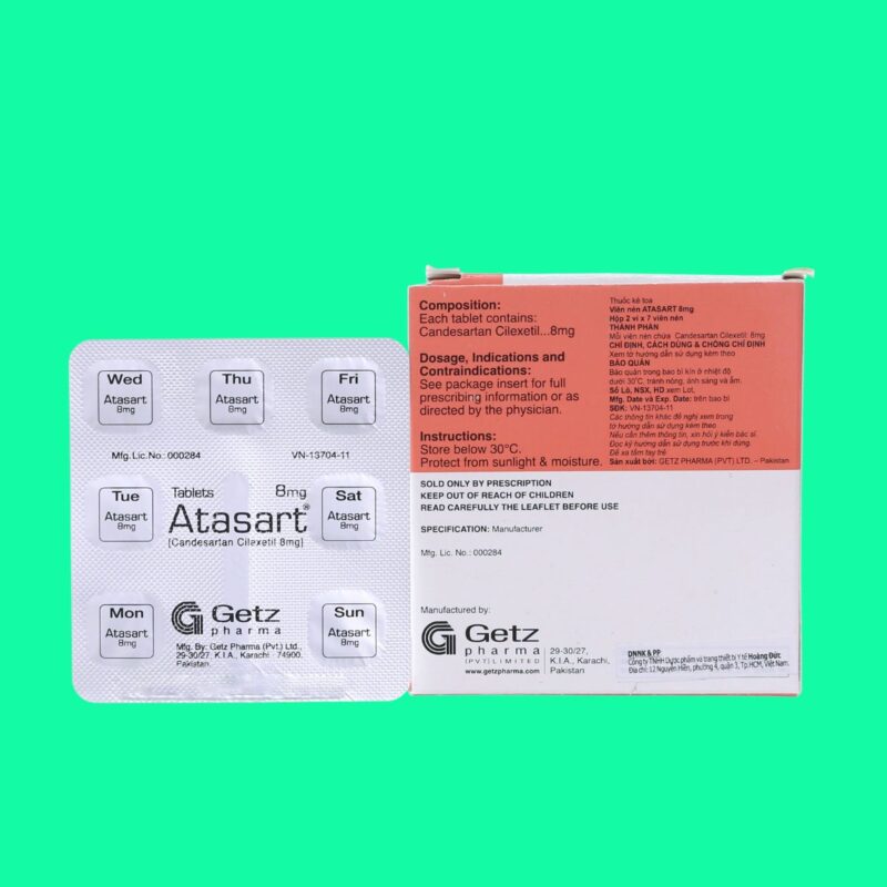 Thuốc Atasart 8mg: Công dụng, liều dùng, lưu ý tác dụng phụ