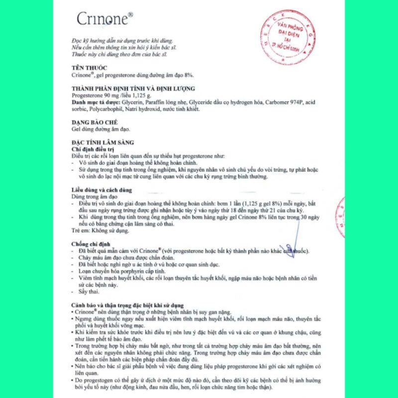 Thuốc Crinone là thuốc gì? giá bao nhiêu? mua ở đâu? có tác dụng gì?