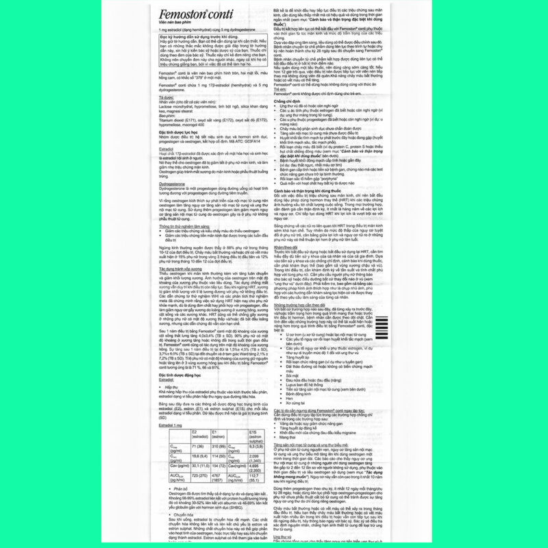 Femoston conti là thuốc gì? Có tác dụng gì? Giá bao nhiêu? Có tốt không?