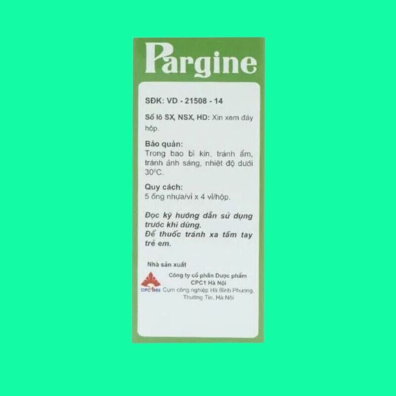 Thuốc Pargine: Công dụng, liều dùng, lưu ý tác dụng, giá bán
