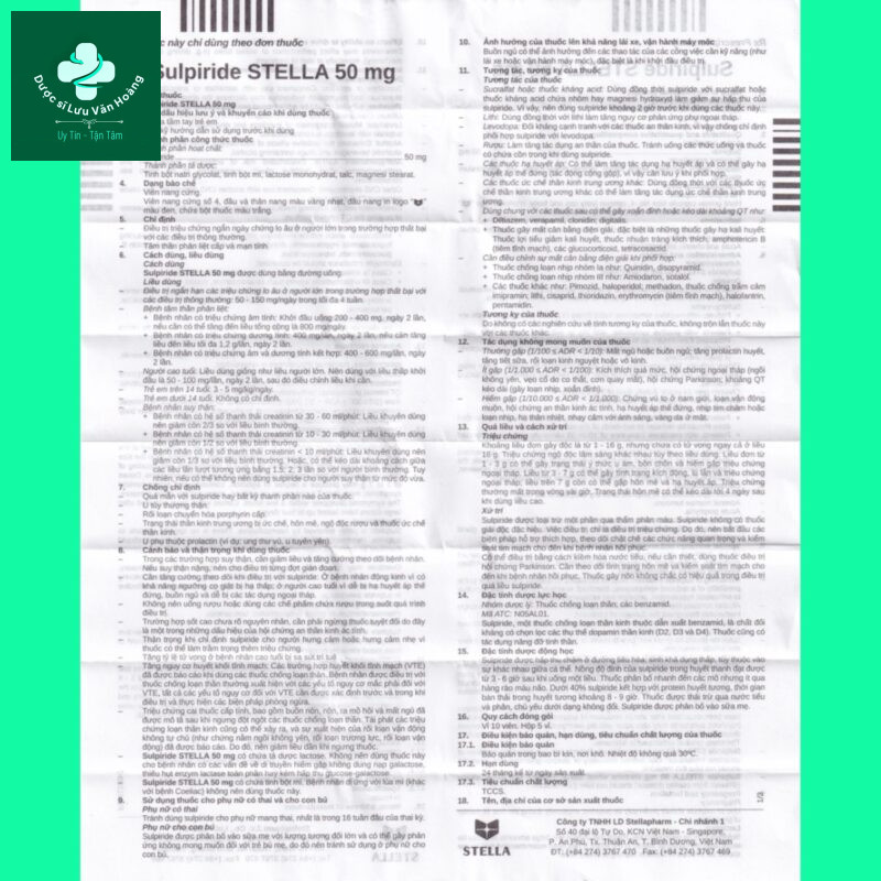 Thuốc Sulpiride Stella 50mg là thuốc gì? Có atsc dụng gì? Gái bao nhiêu?