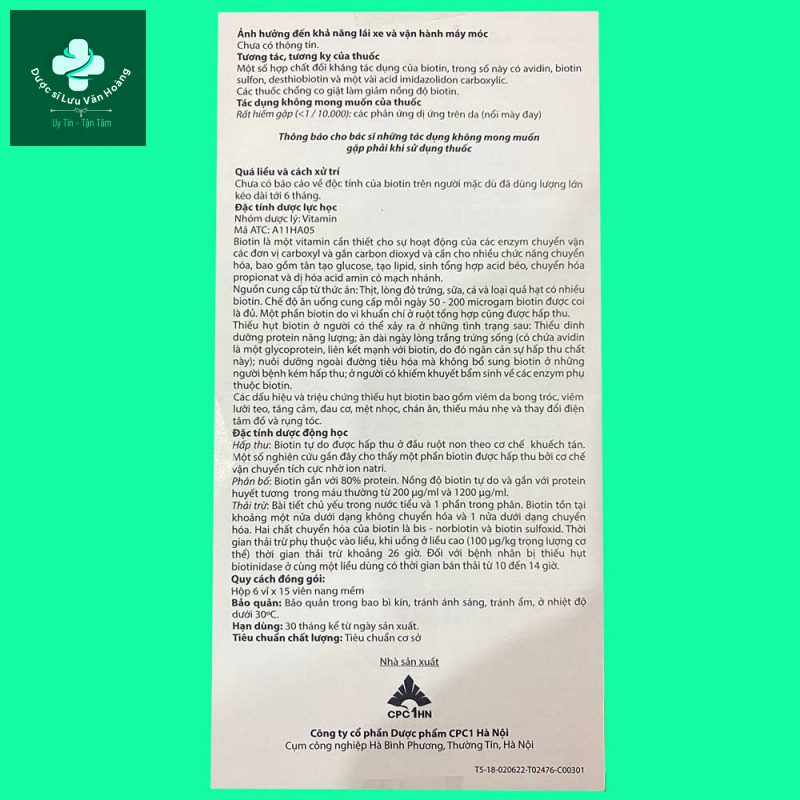 Thuốc Biosoft hỗ trợ thiếu hụt biotin - Dược sĩ Lưu Văn Hoàng