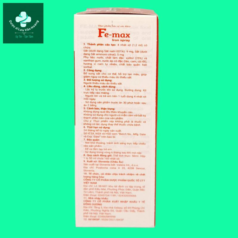 Fe-max Iron Spray ngừa thiếu máu do thiếu sắt - Dược sĩ Lưu Văn Hoàng