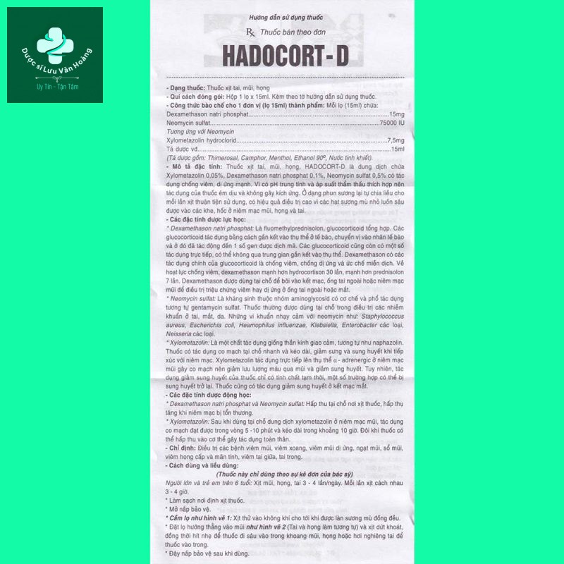 Thuốc xịt tai, mũi, họng Hadocort-D - Dược sĩ Lưu Văn Hoàng