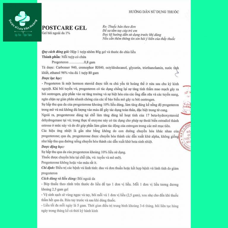 Thuốc Postcare Gel - điều trị bệnh vú lành tính - Dược sĩ Lưu Văn Hoàng