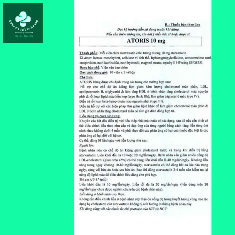 Thuốc Atoris 10mg - Điều trị hiệu quả tăng cholesterol và triglycerid ...