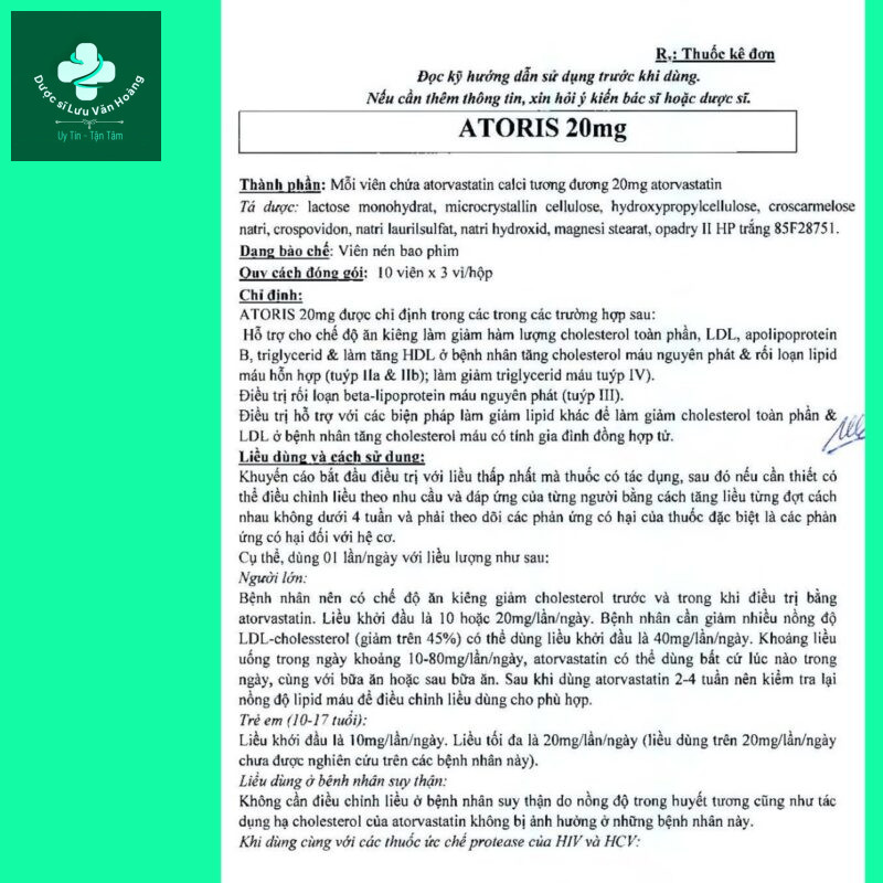 Thuốc Atoris 20mg - Điều trị tăng cholesterol máu - Dược sĩ Lưu Văn Hoàng