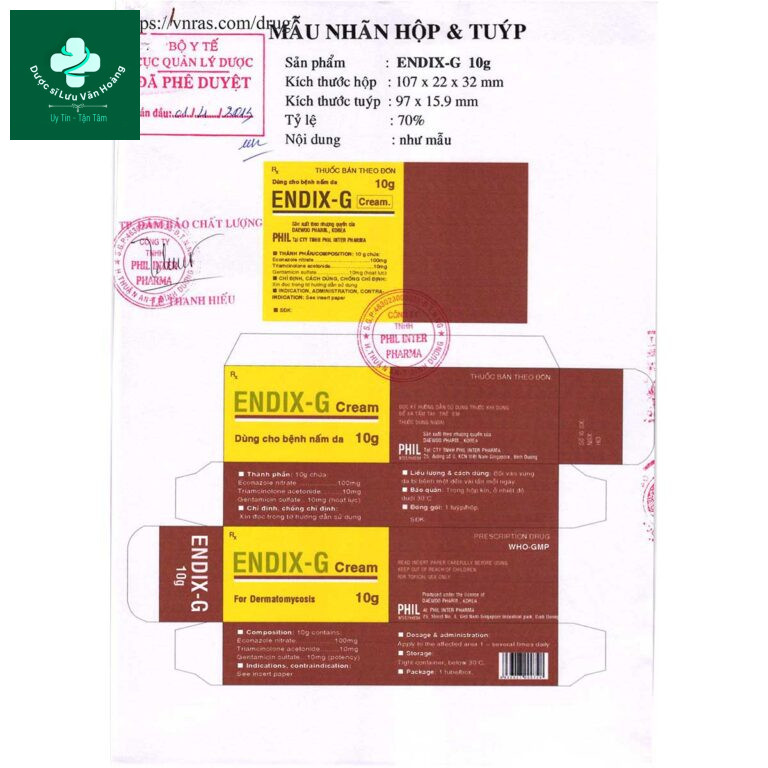 Thuốc Endix-G Cream 10g - Điều trị nấm da - Dược sĩ Lưu Văn Hoàng