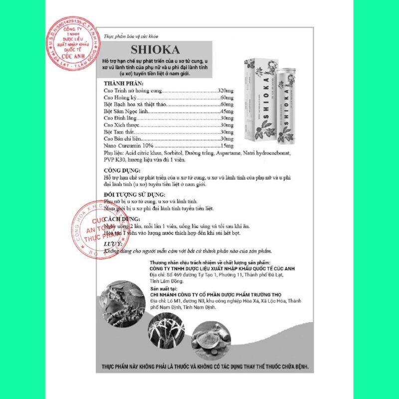 Viên sủi Shioka hỗ trợ điều trị u xơ tử cung, u tuyến tiền liệt - Dược ...