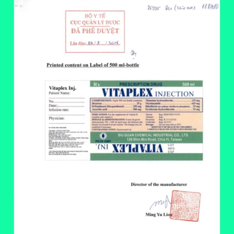 Thuốc Vitaplex Injection 500ml - Bổ sung vitamin B, C cho cơ thể - Dược ...