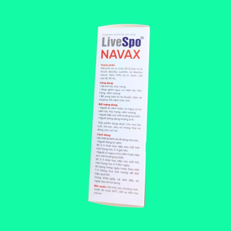 Bình xịt LiveSpo Navax (nhựa) 20/30ml cân bằng hệ vi sinh đường hô hấp