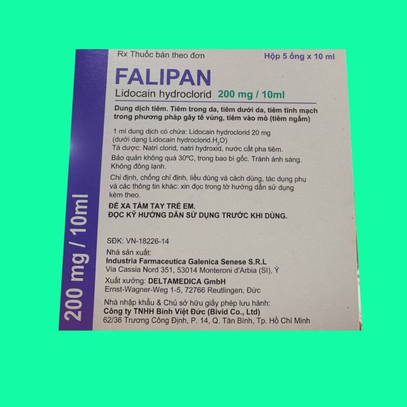 Thuốc Falipan (Lidocaine hydrochloride 20mg/ml) gây tê tại chỗ, gây tê vùng