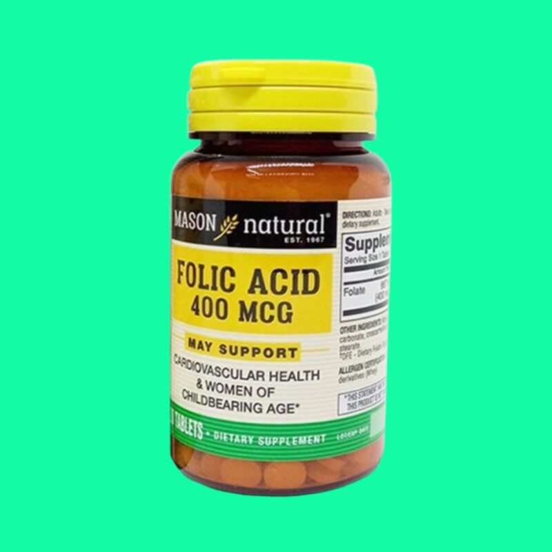 Thuốc Folic Acid 400mcg Mason Natural – Phòng ngừa nguy cơ dị tật ống ...