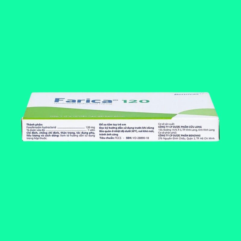 Thuốc Farica 120 (Fexofenadine) điều trị viêm mũi dị ứng theo mùa