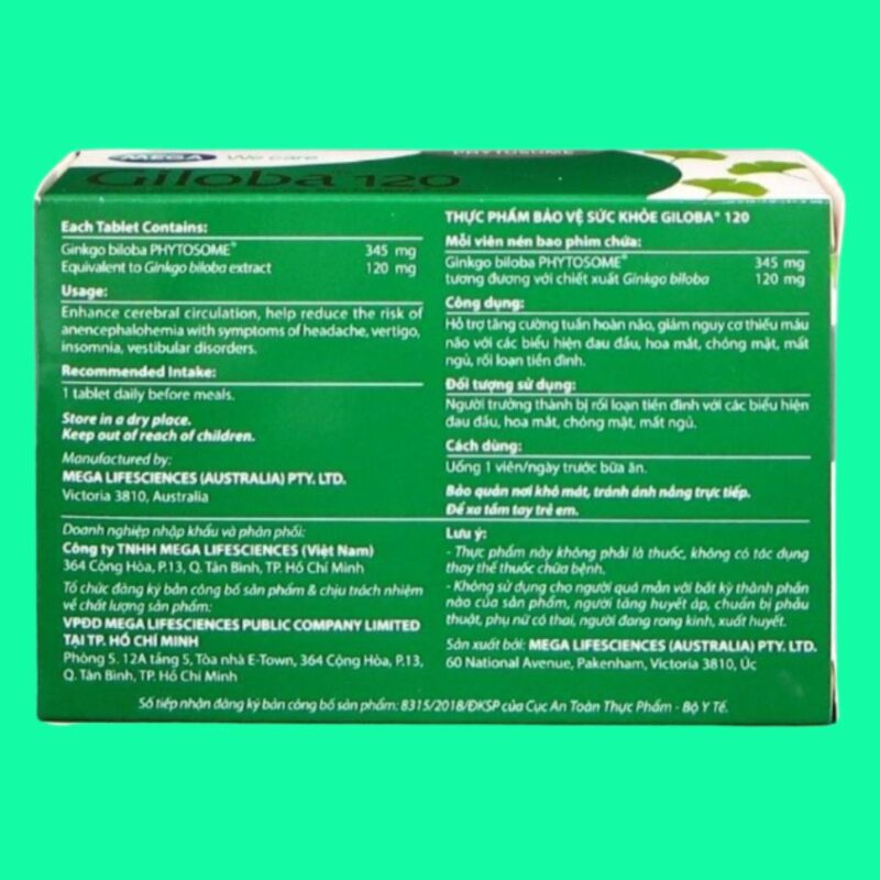 Thuốc Giloba 120 (Ginkgo biloba) – hỗ trợ tăng cường tuần hào nãot