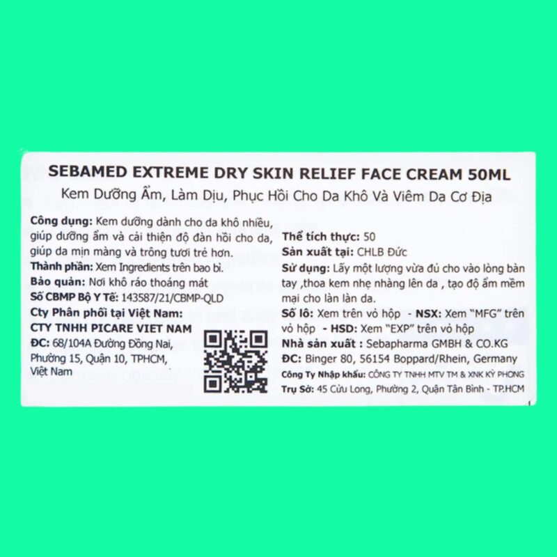 Kem Sebamed Extreme Dry Skin Relief Face Cream 5% Urea dưỡng ẩm da