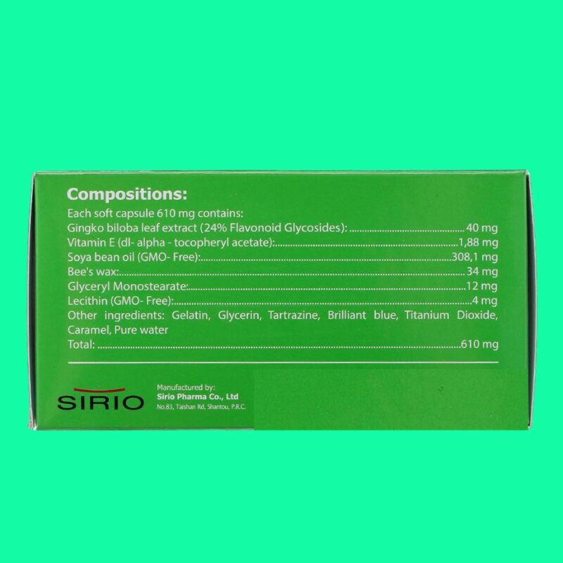 Gingko Biloba Sirio Pharma 40mg tăng trí nhớ, giảm chóng mặt, đau đầu ...