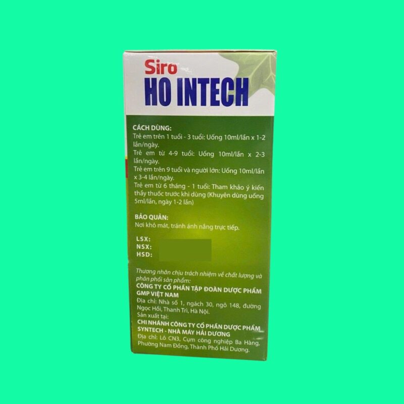 Thuốc Siro Ho Intech hỗ trợ giảm ho, đờm, giảm đau rát họng