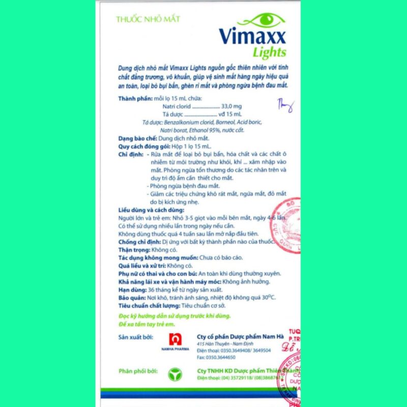 Thuốc Vimaxx Lights giúp vệ sinh mắt, giảm khô, ngứa, đỏ rát