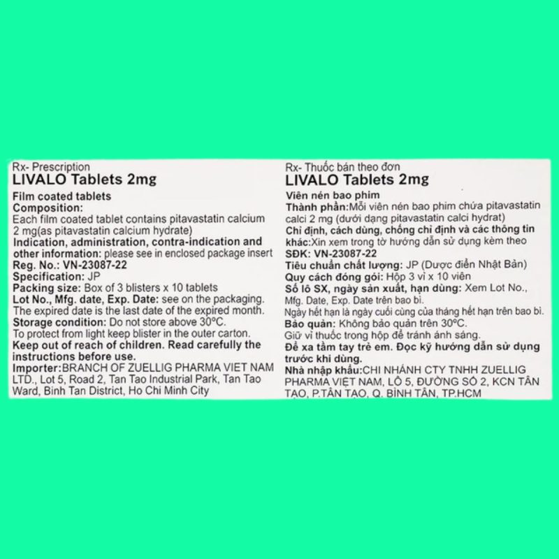 Thuốc Livalo Tablets 2mg có tác dụng hỗ trợ điều chỉnh chế độ ăn và ...