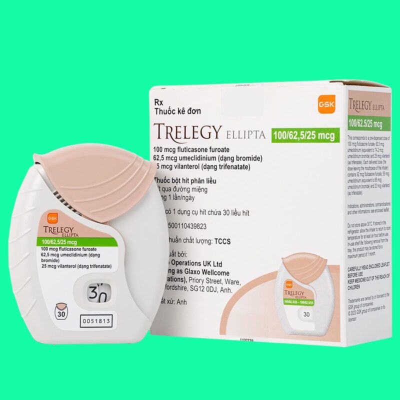 Thuốc Trelegy Ellipta hộp 30 liều có tác dụng điều trị và phòng ngừa COPD