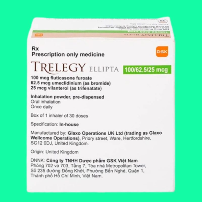 Thuốc Trelegy Ellipta hộp 30 liều có tác dụng điều trị và phòng ngừa COPD