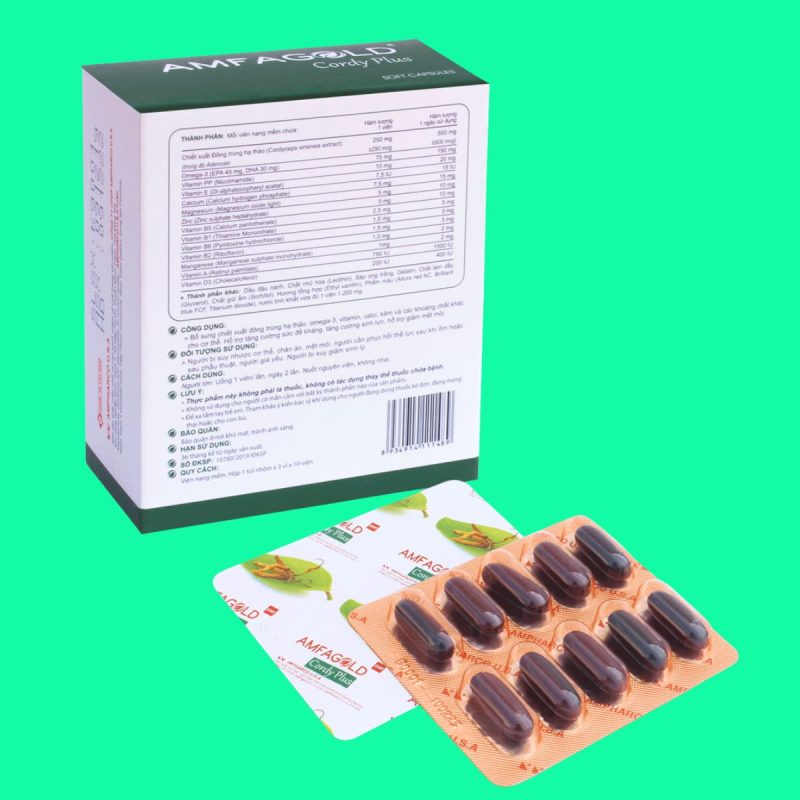 Amfagold Cordy Plus hộp 30 viên giúp bồi bổ sức khoẻ, tăng đề kháng