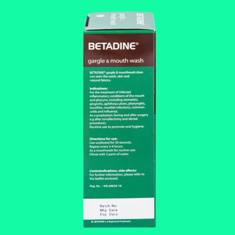 Thuốc Betadine Gargle and Mouthwash 1% dùng sát khuẩn miệng họng.