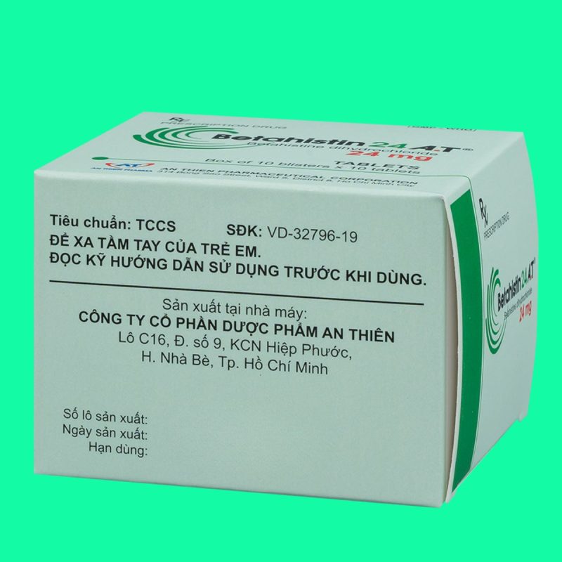 Thuốc Betahistin 24 A.T điều trị chứng ù tai, chóng mặt, buồn nôn