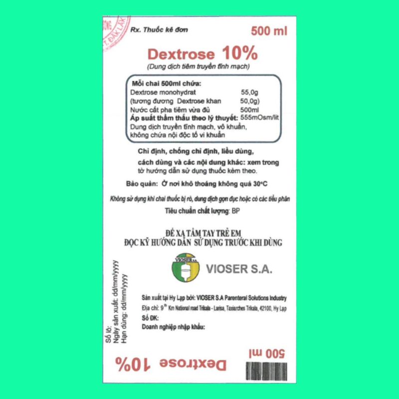 Thuốc Dextrose 10% có tác dụng bổ sung đường huyết hoặc dung môi tiêm