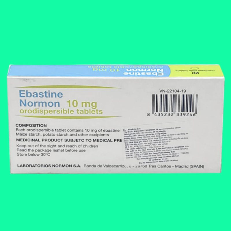 Ebastine Normon 10mg Orodispersible Tablets điều trị mày đay, viêm mũi