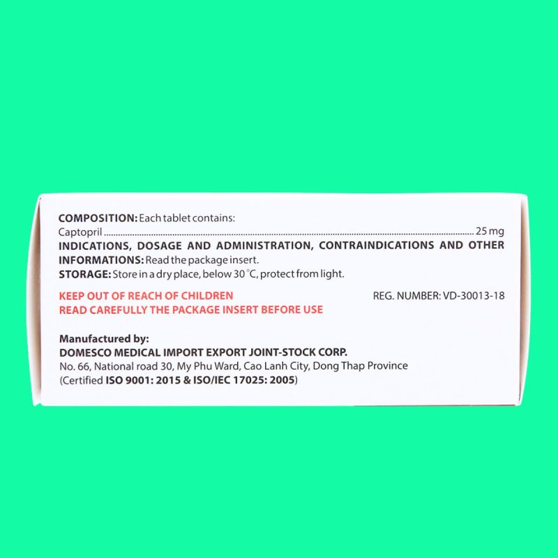Thuốc Captopril 25mg Domesco điều trị tăng huyết áp và suy tim