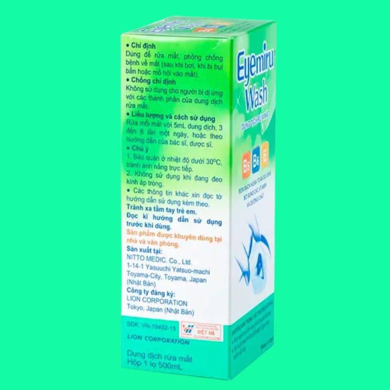 Dung dịch rửa mắt Eyemiru Wash Nitto Medic 500ml giúp làm sạch mắt