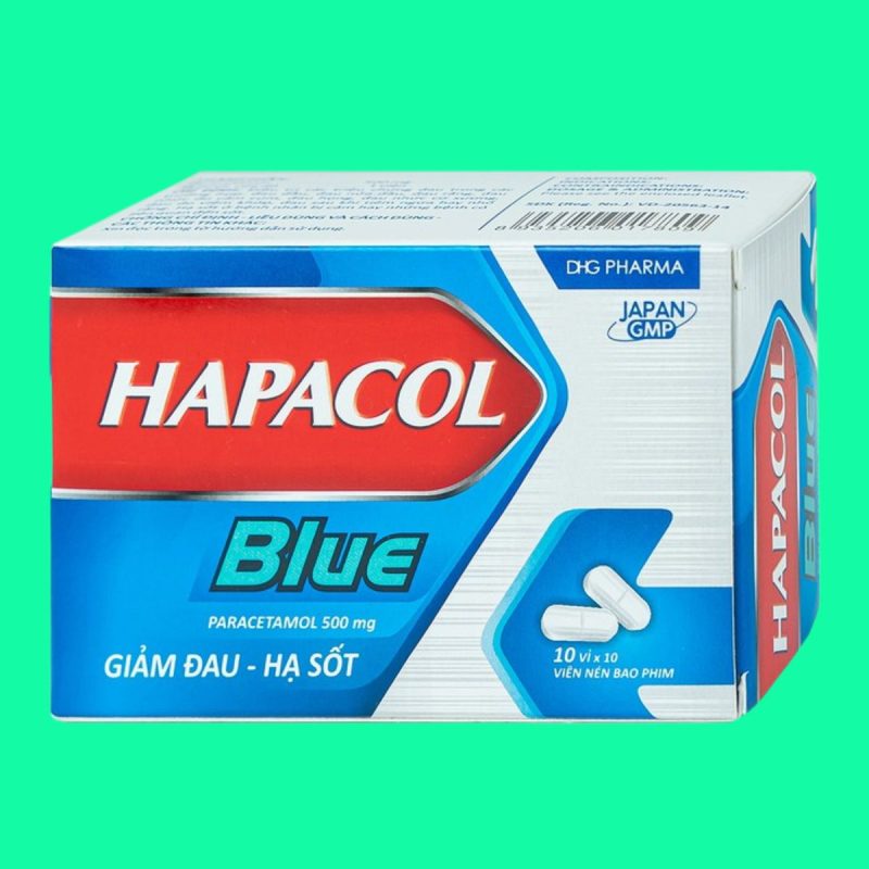 Thuốc Hapacol Blue hộp 100 viên có tác dụng giảm đau, hạ sốt
