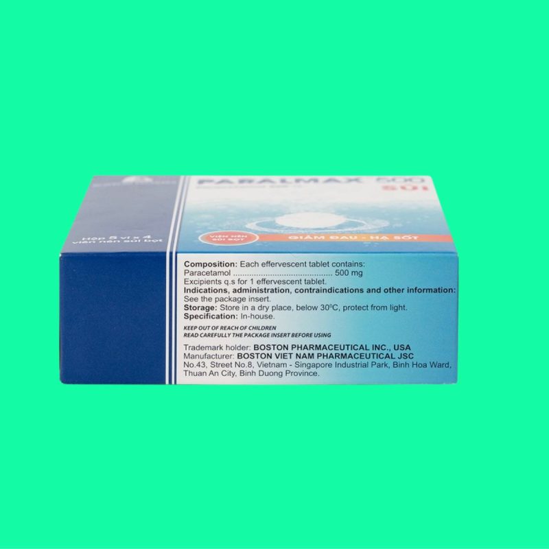 Paralmax 500 hạ sốt, giảm đau trong cảm lạnh, đau đầu, đau cơ - xương