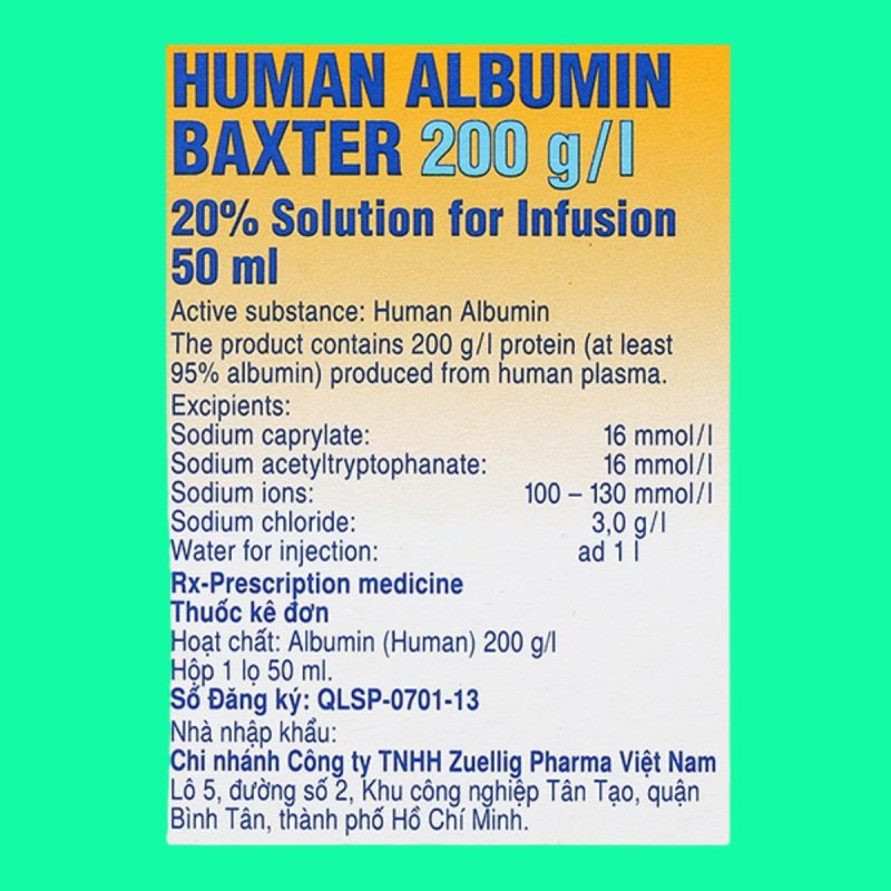 Human Albumin Baxter 200g/l điều trị bệnh nhân sốc do giảm thể tích máu