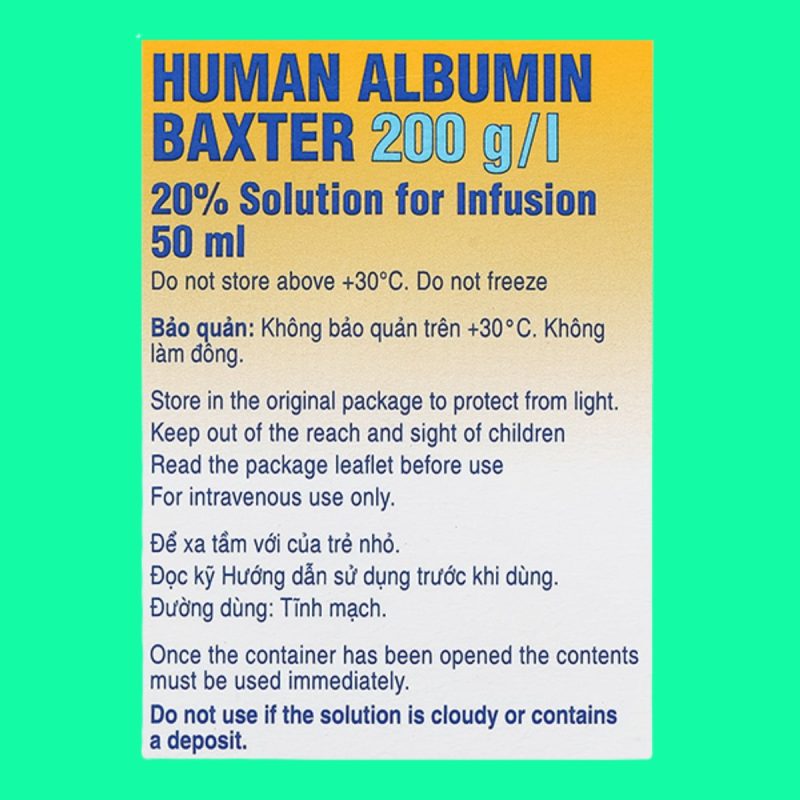 Human Albumin Baxter 200g/l điều trị bệnh nhân sốc do giảm thể tích máu