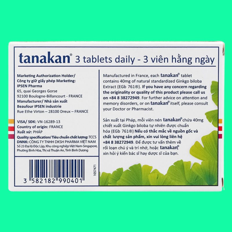Tanakan 40mg được chỉ định trong cải thiện triệu chứng suy tuần hoàn não