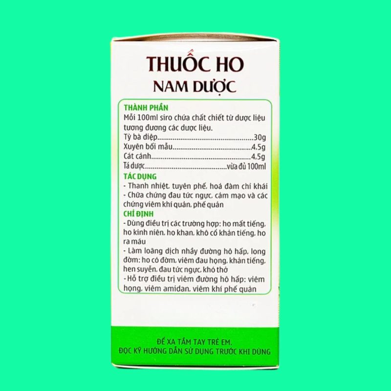 Thuốc ho Nam Dược lọ 100ml có tác dụng long đờm, giảm ho