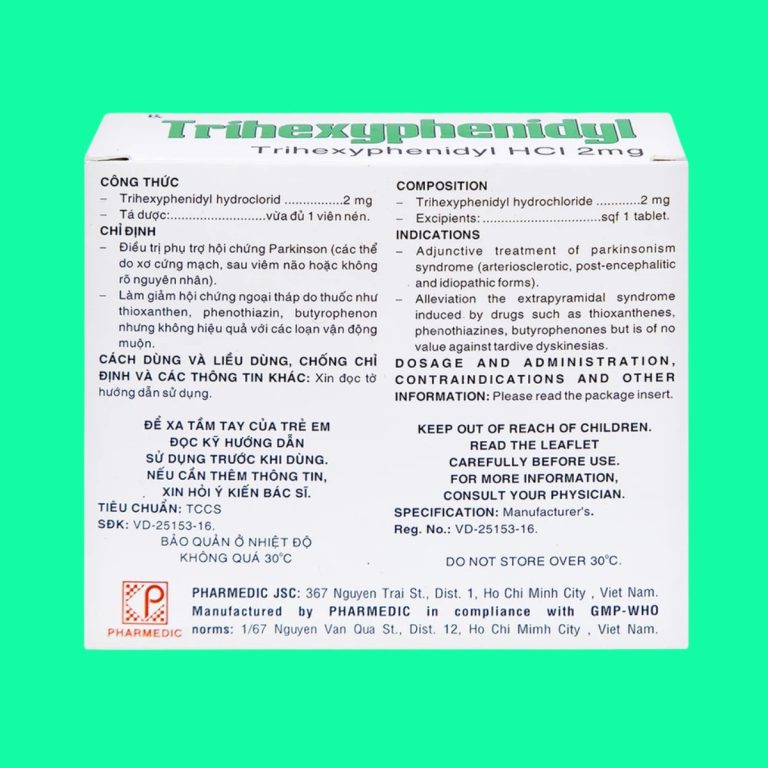 Thuốc Trihexyphenidyl 2mg điều trị phụ trợ hội chứng Parkinson