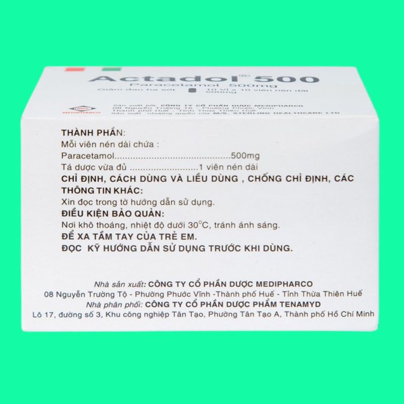 Thuốc Actadol 500 - giúp hạ sốt, giảm đau mức độ nhẹ đến vừa