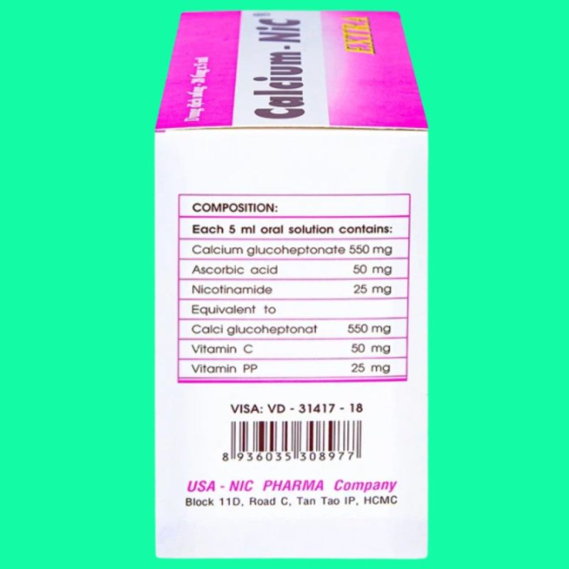 Thuốc Calcium-NIC Extra (20 ống) giúp bổ sung canxi, vitamin C và B3