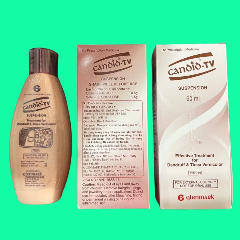 Thuốc Candid-TV Glenmark 60ml điều trị gàu, viêm da tiết bã và lang ben
