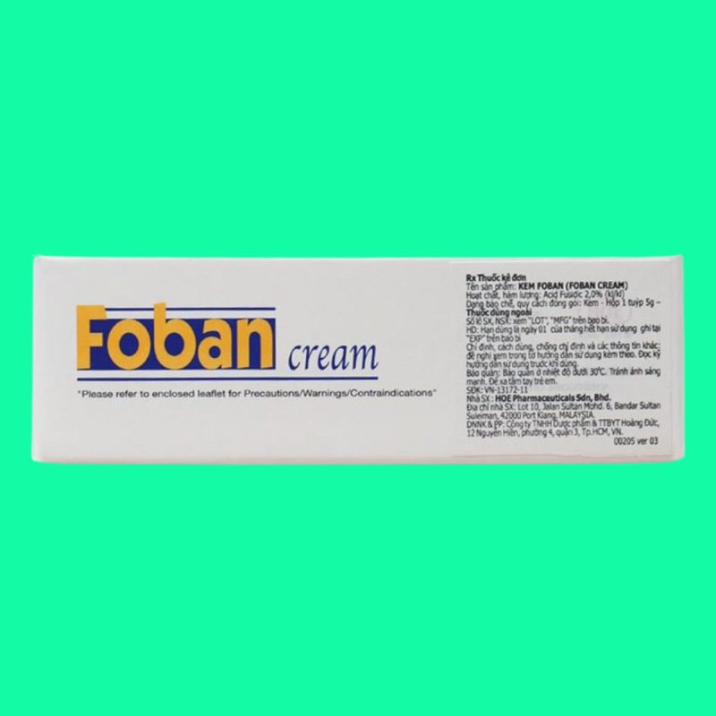 Thuốc Foban Cream 5g có tác dụng điều trị tổn thương da do vi khuẩn
